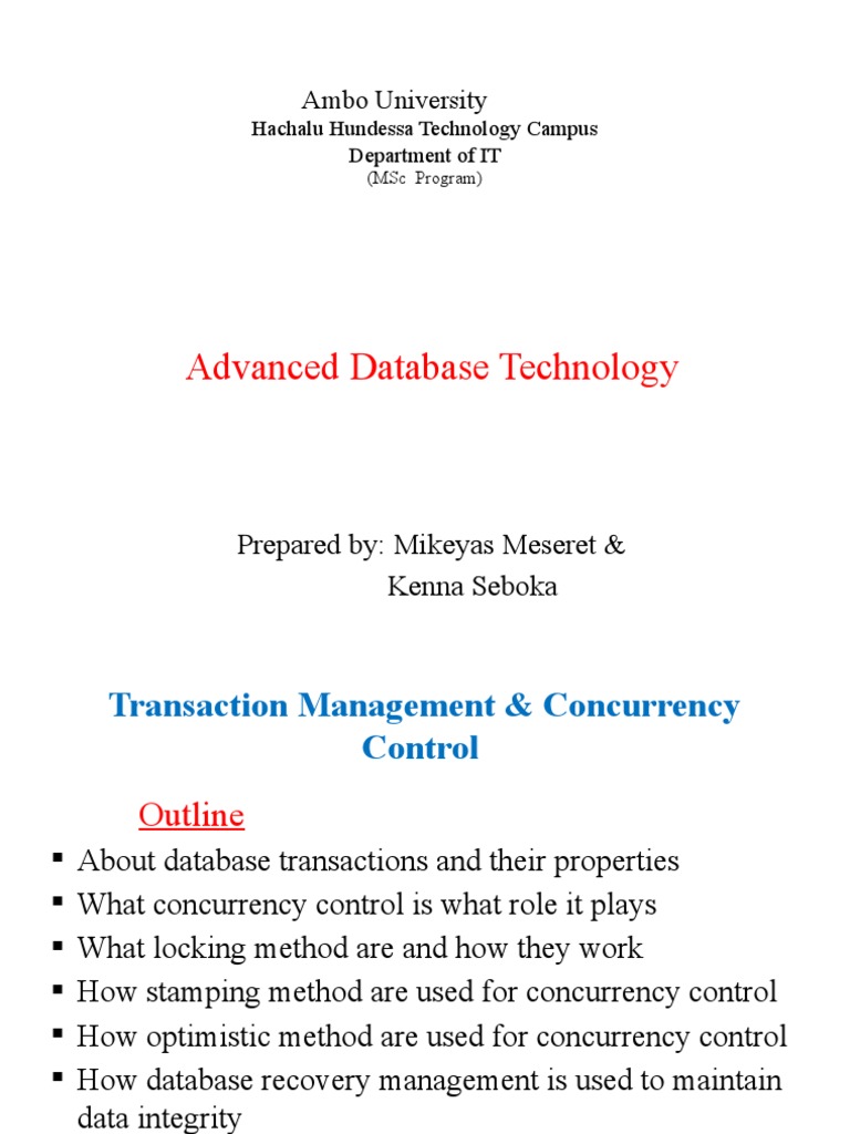 Advanced Database Technology: Ambo University | Download Free PDF | Database Transaction | Databases