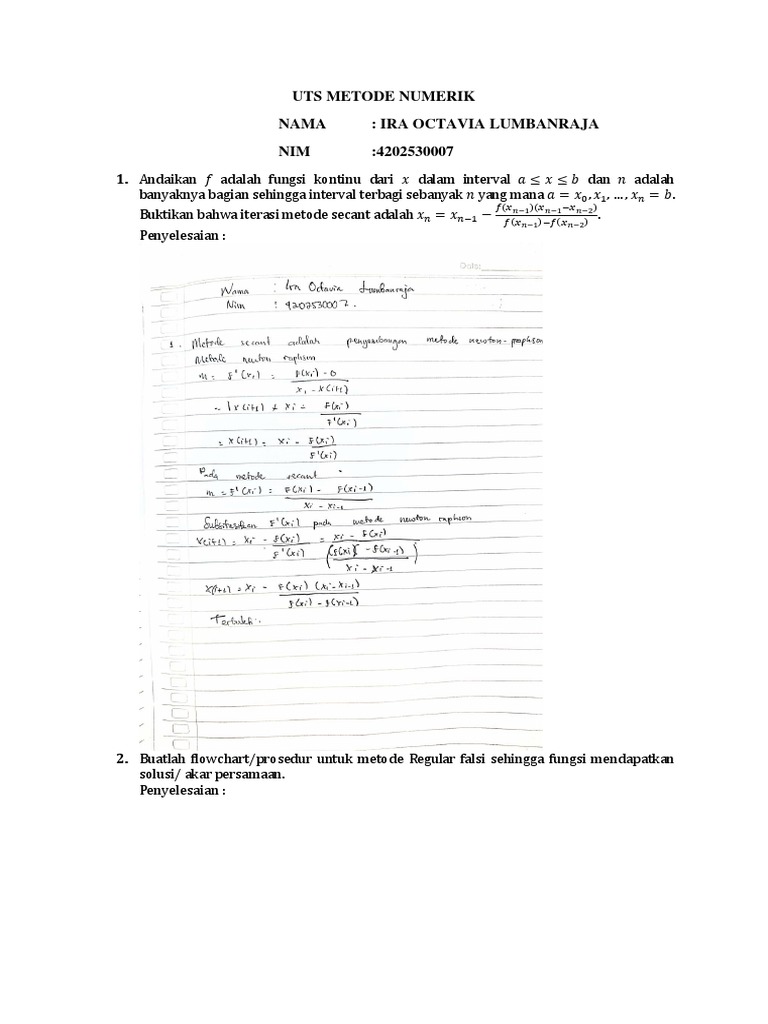 Uts Metode Numerik - Iraoctavialumbanraja - PSM20B | PDF