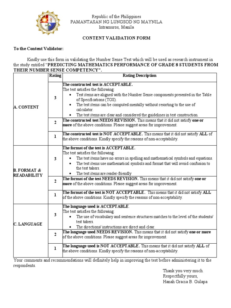 Content Validation Form | PDF | Communication | Cognitive Science