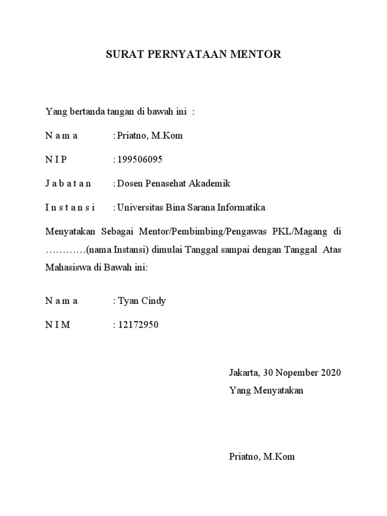 Surat Pernyataan Mentor | PDF