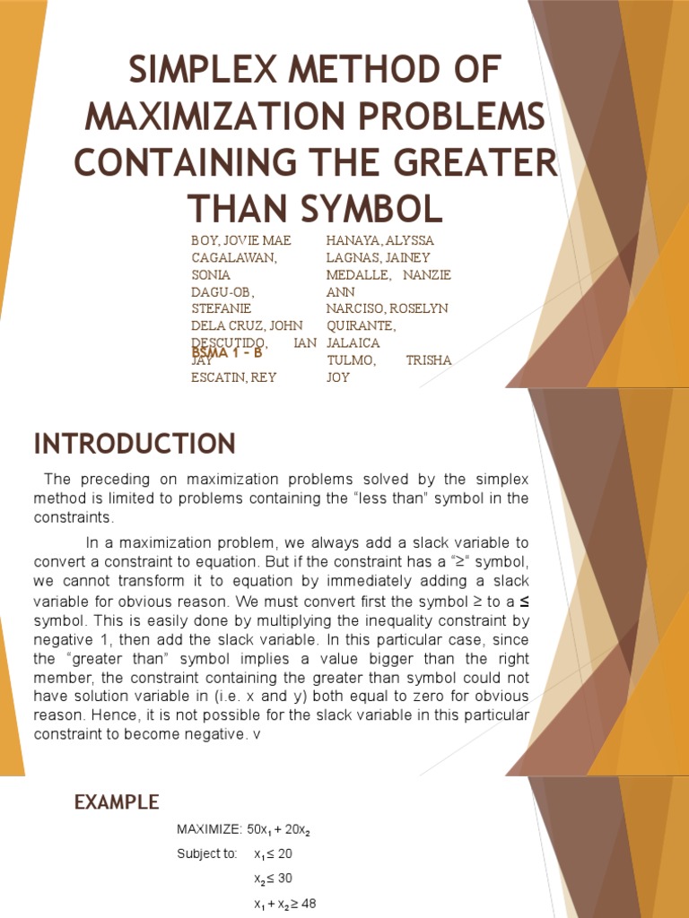Simplex Method of Maximization Problems Containing The Greater Than ...