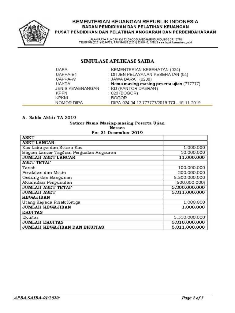 Simulasi Aplikasi SAIBA 2020 | PDF | Pengelolaan Keuangan & Uang
