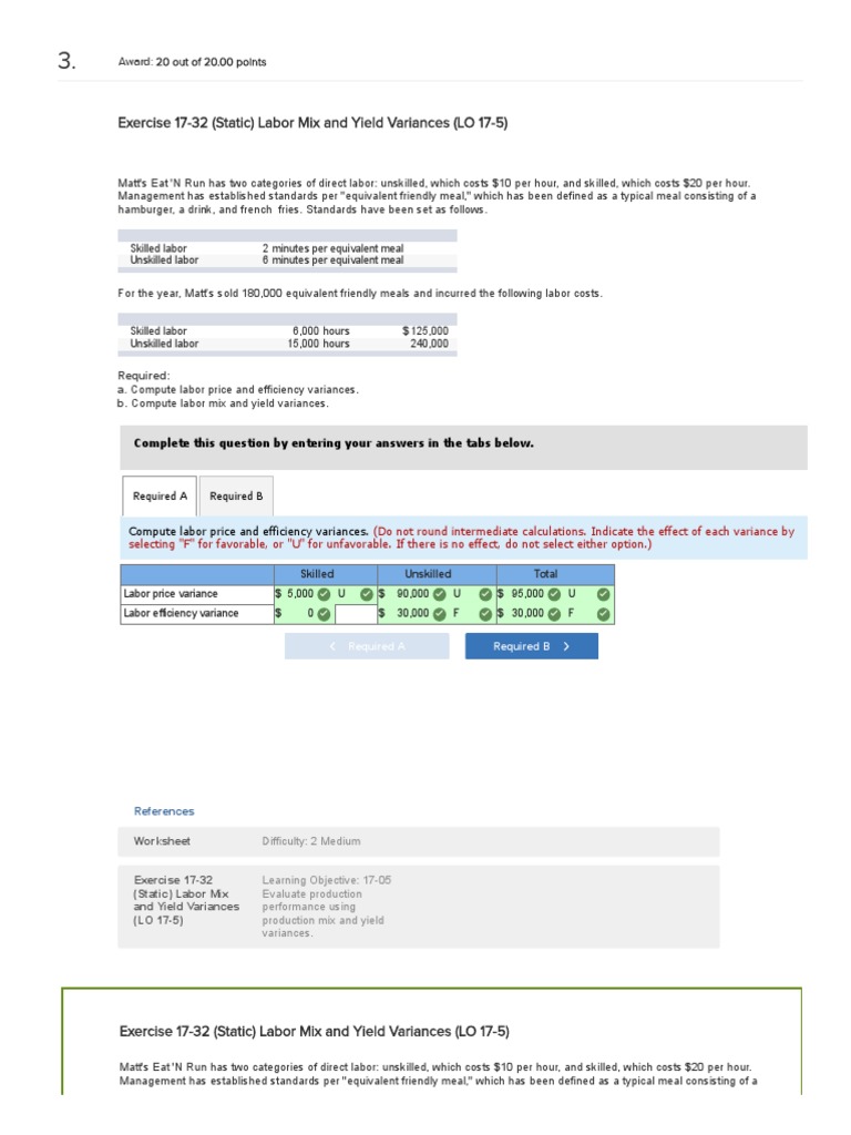 Exercise 17-32 (Static) Labor Mix and Yield Variances (LO 17-5) | PDF ...