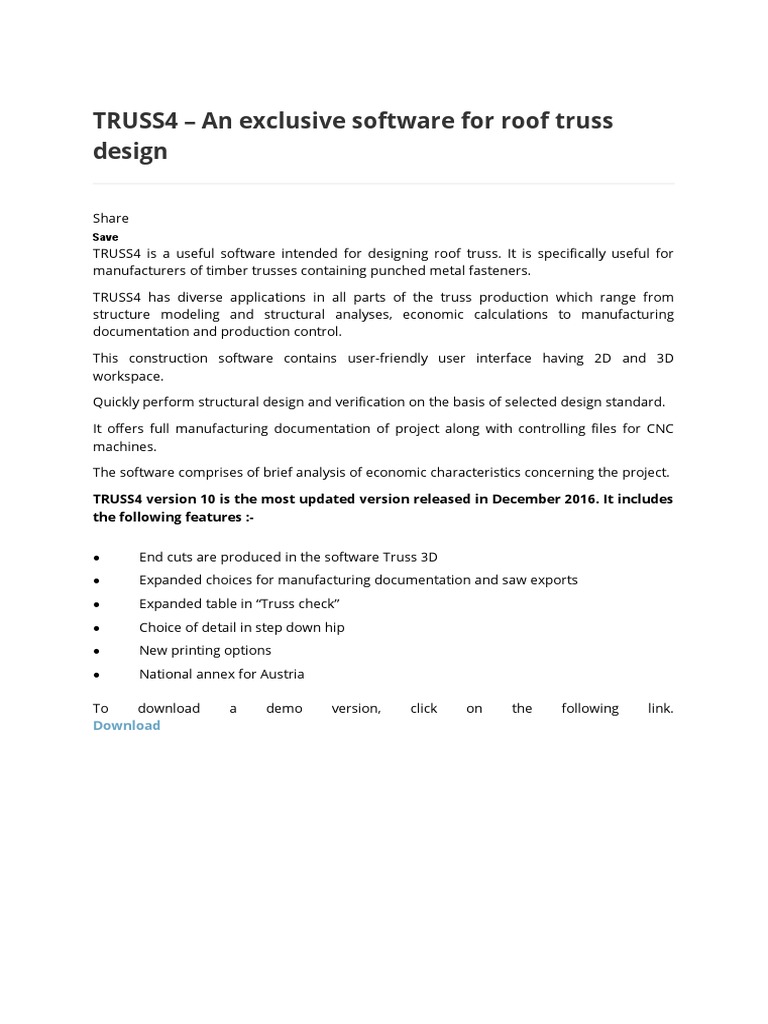 TRUSS4 - An Exclusive Software For Roof Truss Design | PDF