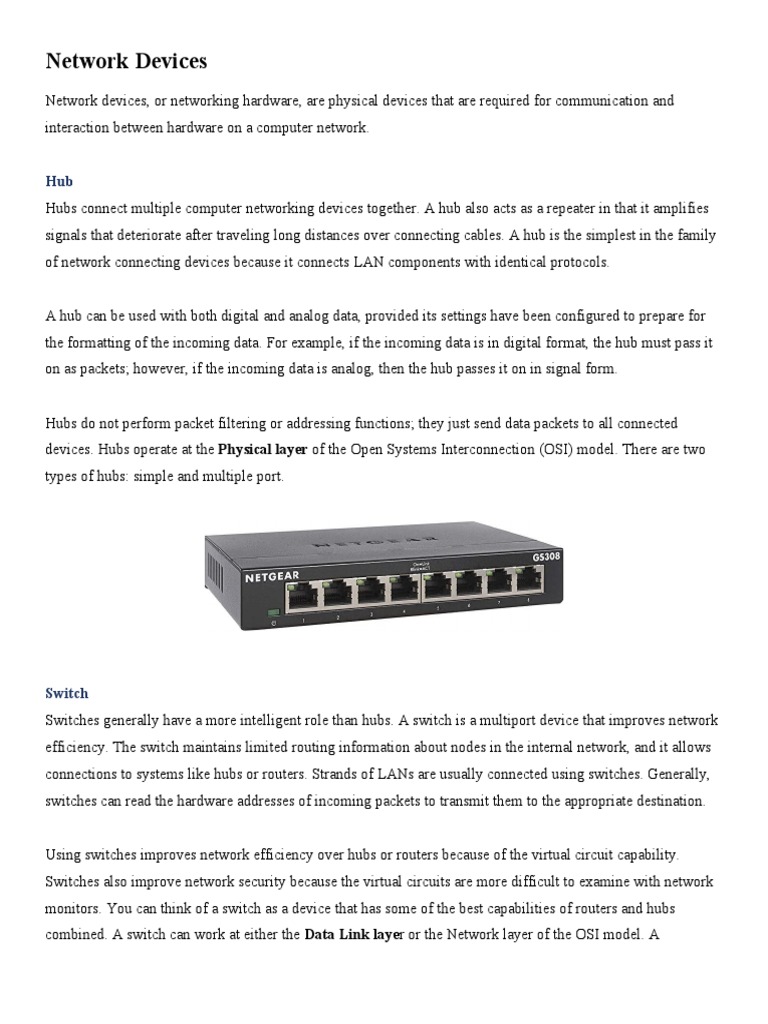 Network Devices | PDF | Network Switch | Computer Network