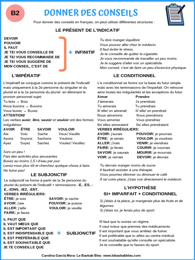 Donner Des Conseils B2 | PDF | Verbe | Nombre grammatical