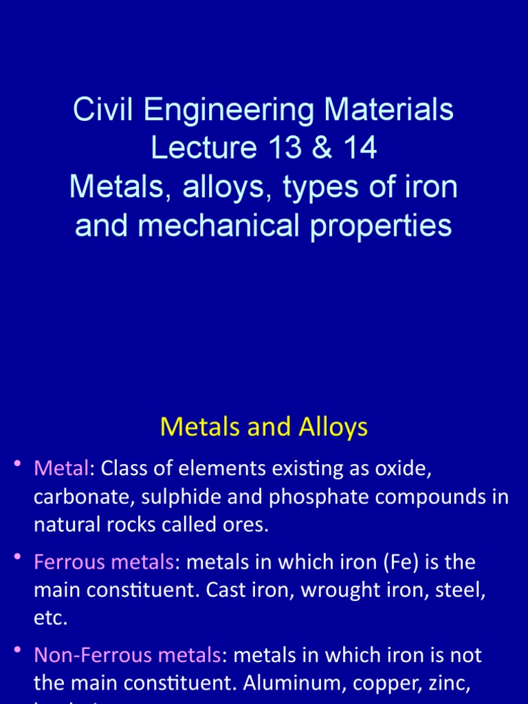 Civil Eng. Materials: Metals & Alloys | PDF | Deformation (Engineering ...
