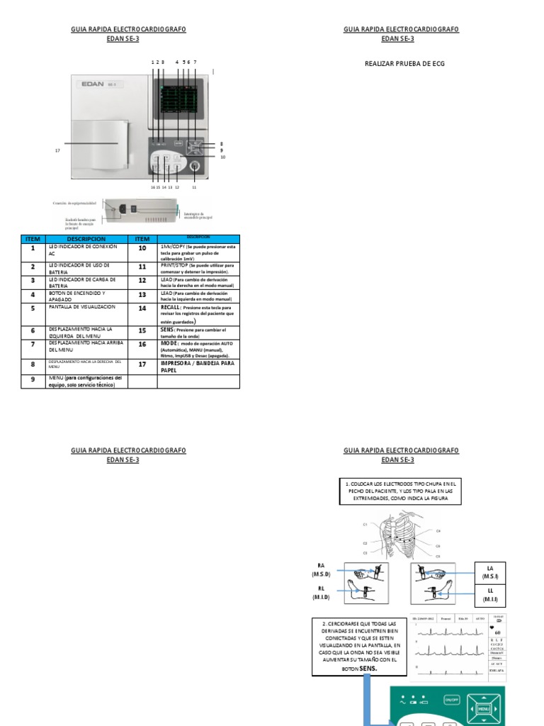 Guia Rapida Electrocardiografo Edan Se-3 | PDF | Electrocardiografia | Equipo