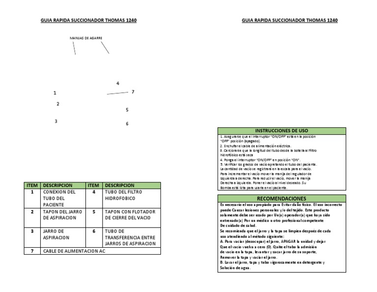 Guia Rapida Succionador Thomas 1240 | PDF | Bienestar | Medicina