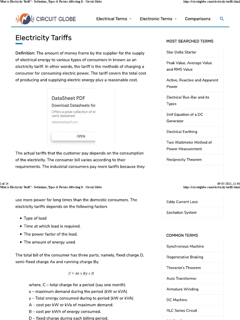 Tariffs | PDF | Electricity | Electromagnetism