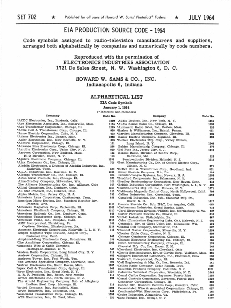 1964 EIA Codes | PDF