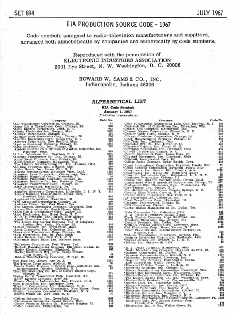 1967 EIA Codes | PDF