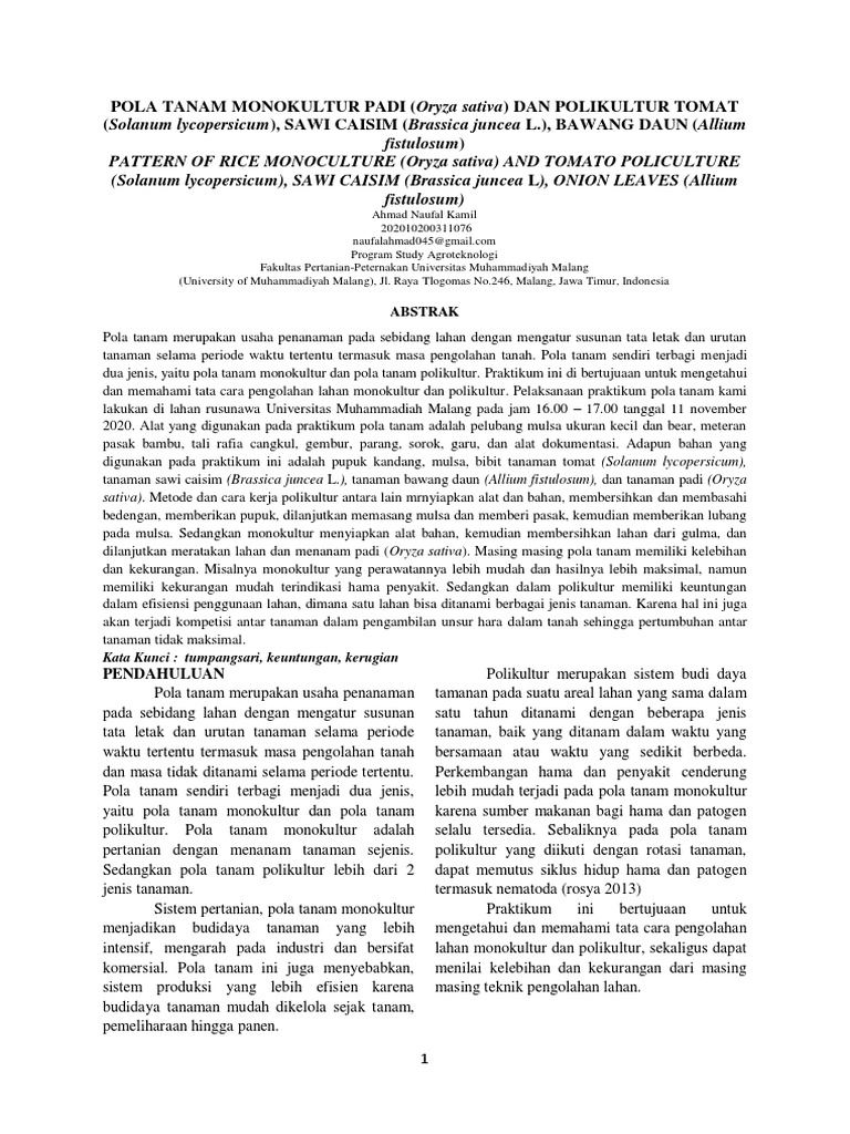 Pola Tanam Polikultur Dan Monokultur | PDF