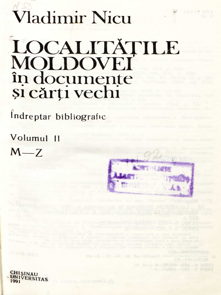 Localitatile Moldovei in Documente Si Carti Vechi - Vol 2.M-Z | PDF