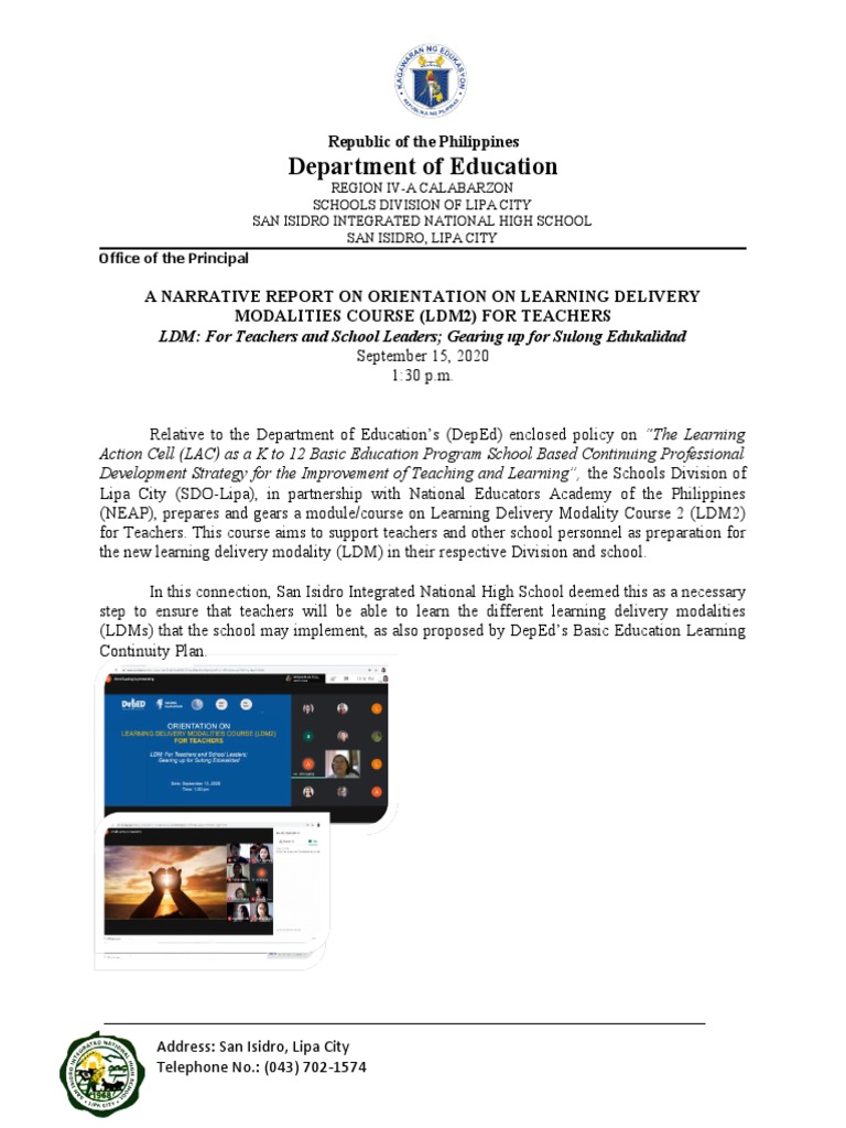 NARRATIVE REPORT Day 1 LAC Orientation | PDF | Learning | Human Nature