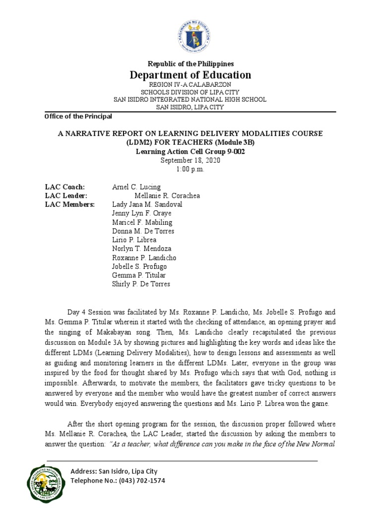NARRATIVE REPORT Day 4 LAC Orientation | PDF | Educational Technology ...