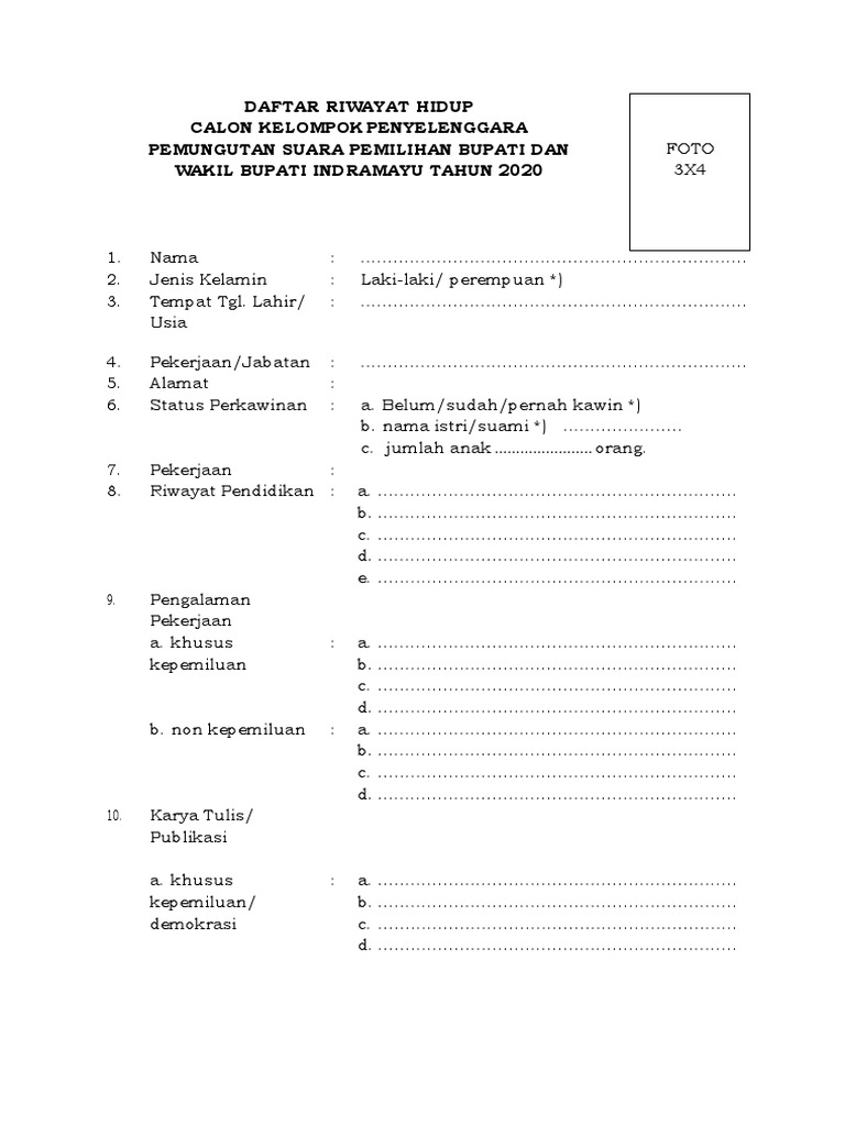 Form Daftar Riwayat Hidup Calon Anggota KPPS | PDF