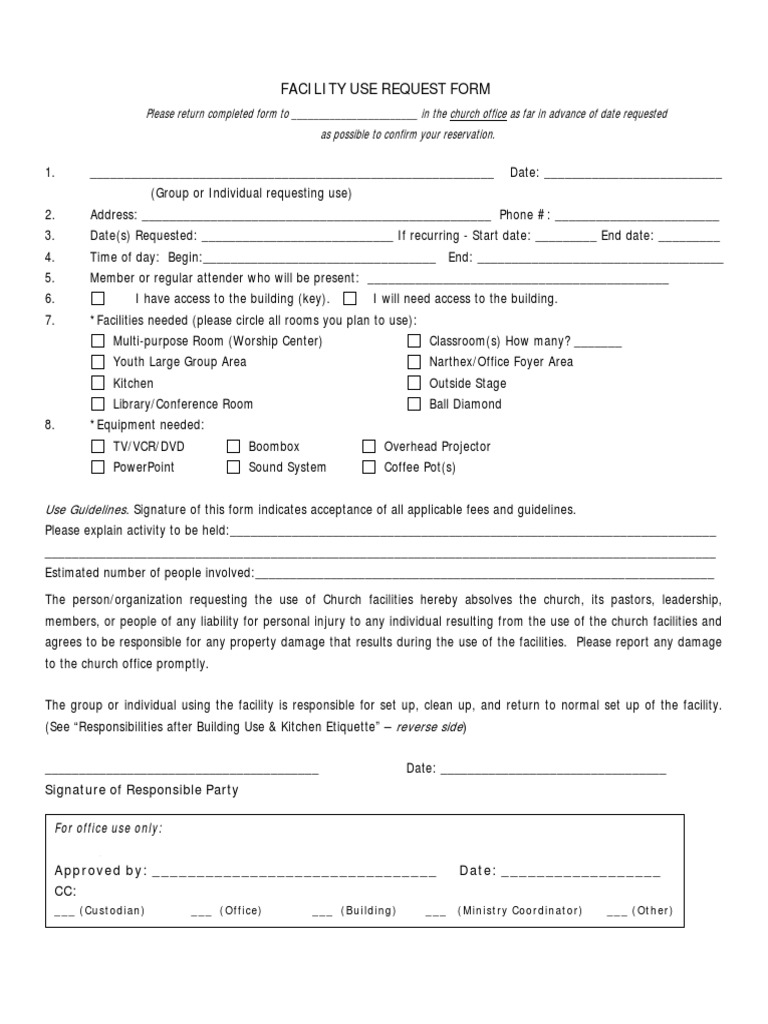 Facility Use Request Form | PDF | Kitchen | Business