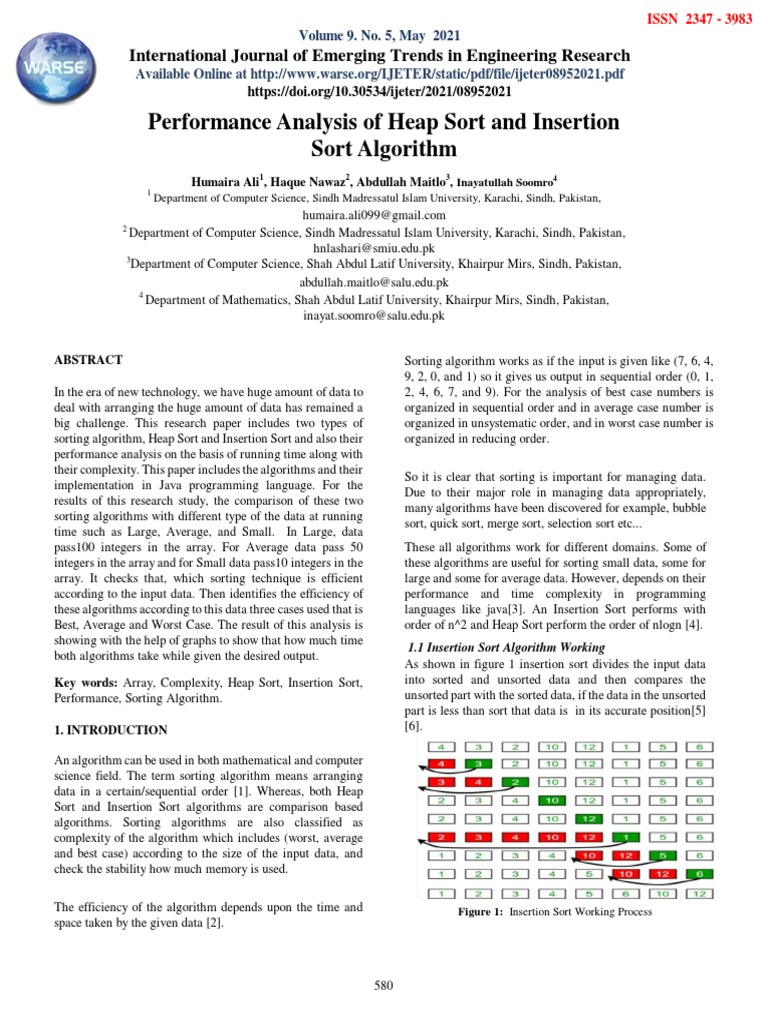 Performance Analysis of Heap Sort and Insertion Sort Algorithm | PDF ... Performance Analysis of Heap Sort and Insertion Sort Algorithm | PDF ...