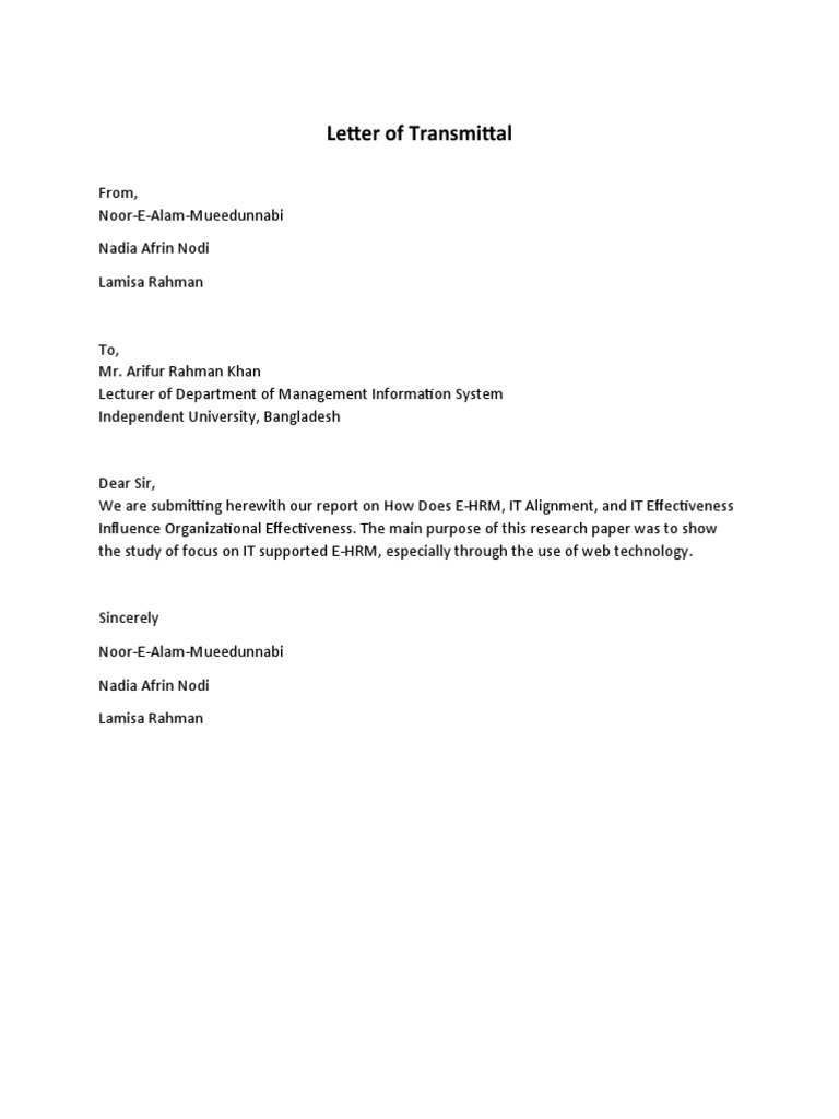 Letter of Transmittal | PDF