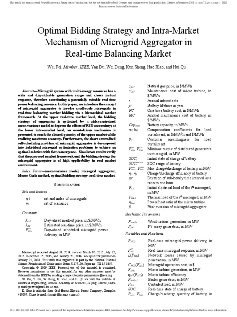 Optimal Bidding Strategy and Intra-Market Mechanism of Microgrid Aggregator in Real-Time ...