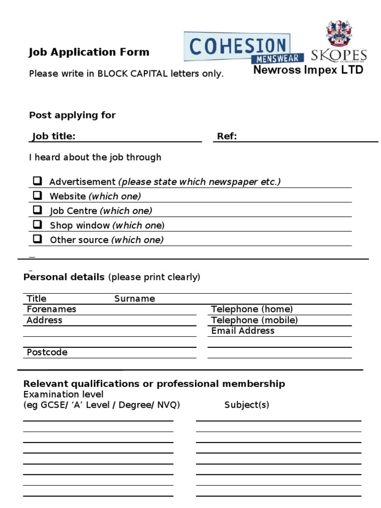 Job Application Form: Newross Impex LTD | PDF | Employment | Government