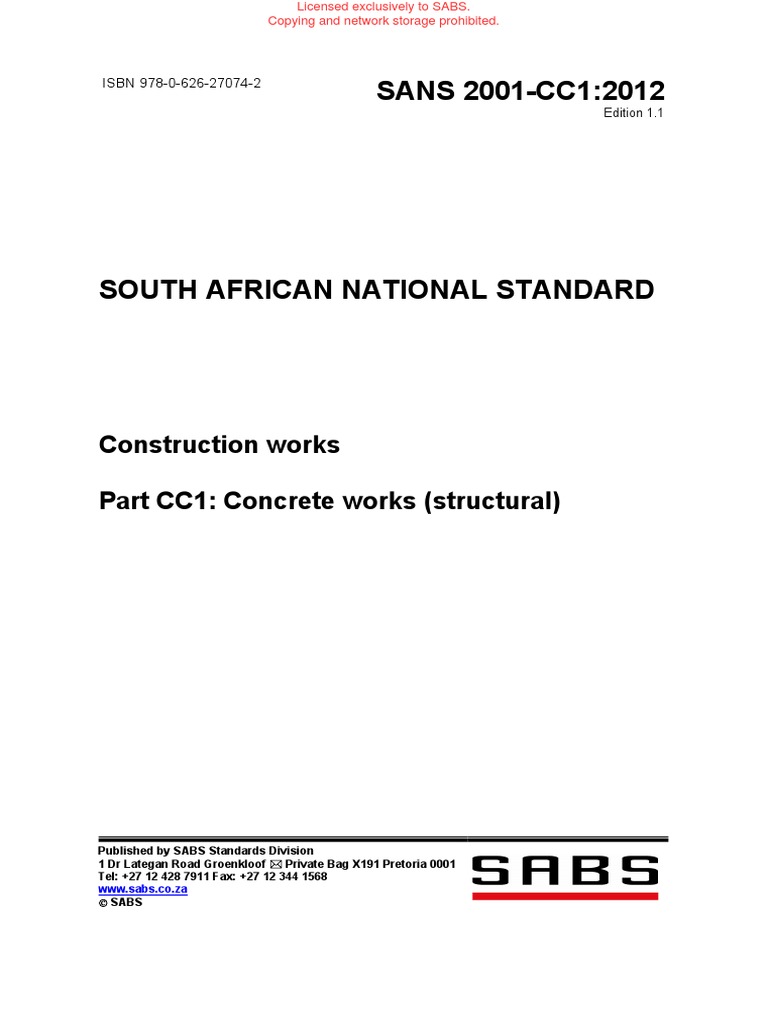 SANS 2001-CC1:2012: Construction Works Part CC1: Concrete Works ...