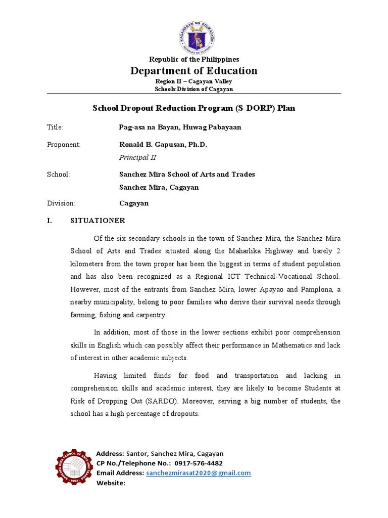 School Dropout Reduction Program Plan | PDF | Human Nature | Further ...