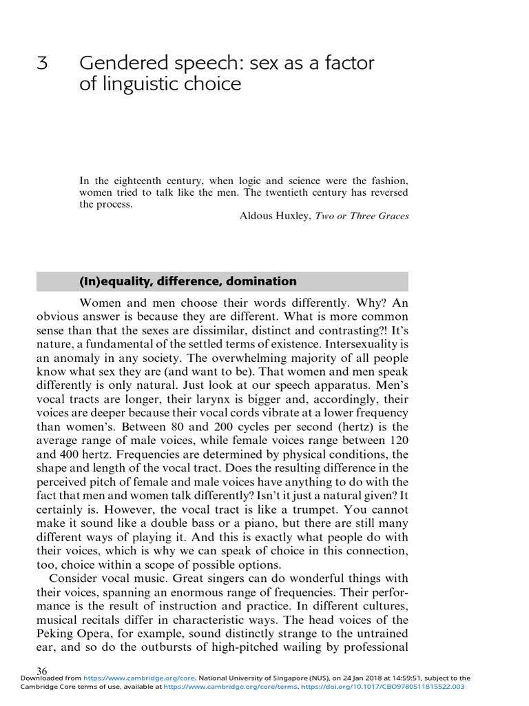 3 Gendered Speech: Sex As A Factor of Linguistic Choice: (In) Equality ...