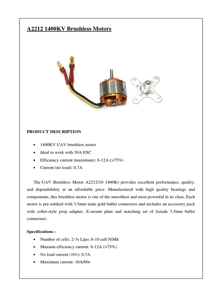 A2212 1400KV Brushless Motor Specs | PDF