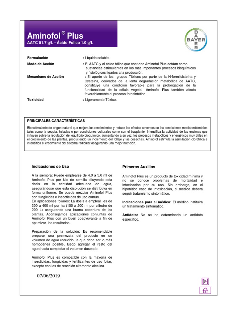 Ficha Aminofol Plus | PDF | Metabolismo | Toxicidad