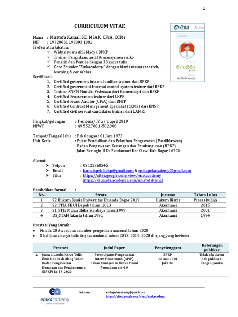 @ Mustofa Kamal CV - Lengkap - Desember 2020 | PDF