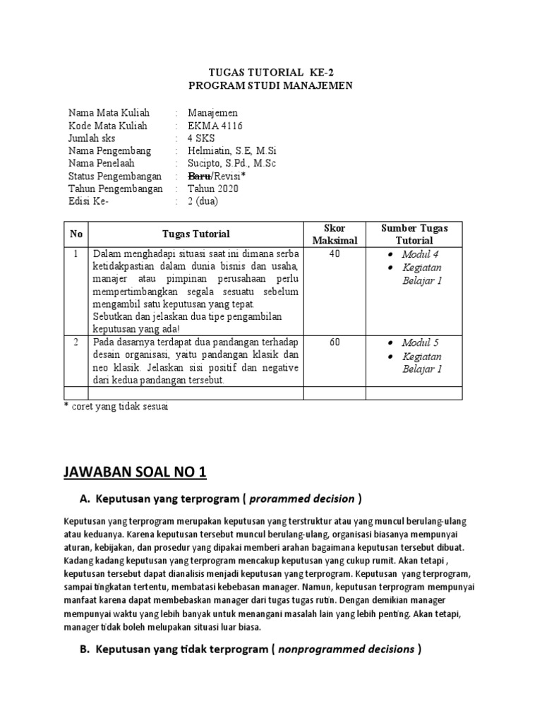 Tugas Tutorial Managemen Ke 2 | PDF