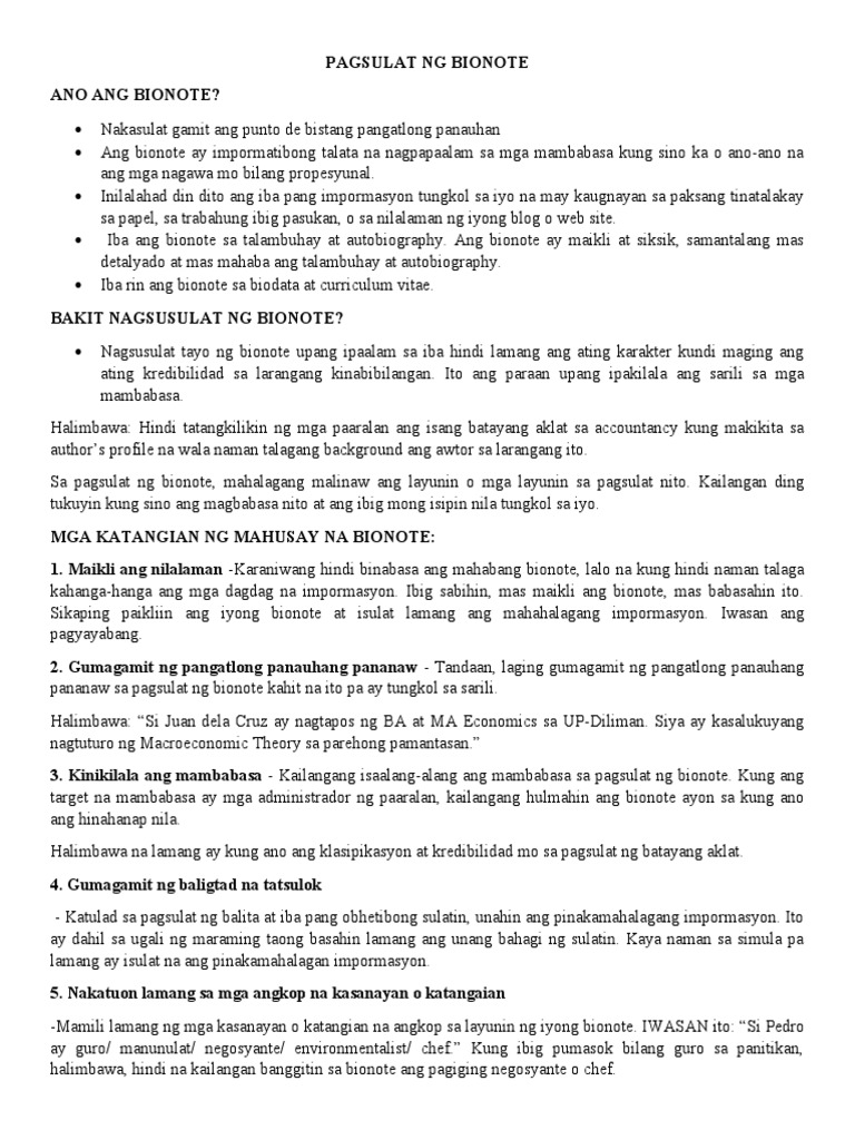 Pagsulat NG Bionote | PDF
