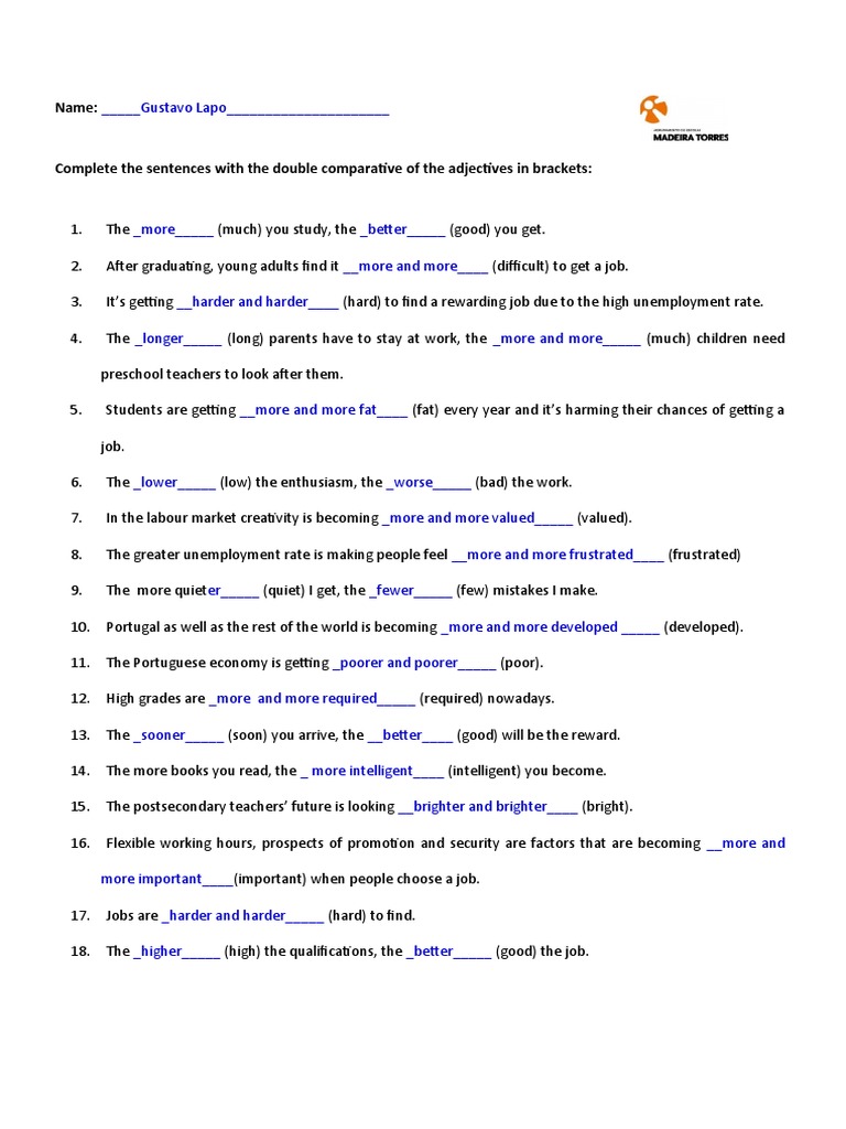 Double Comparative - Task 1 | PDF