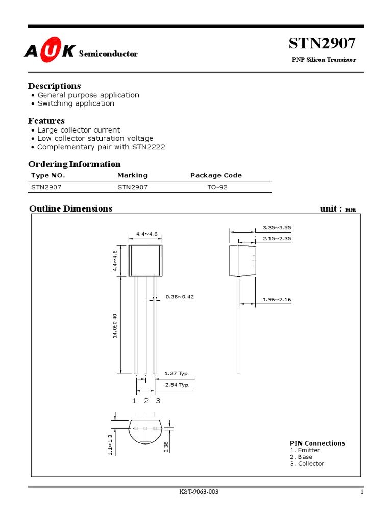 STN2907 (PNP Silicon Transistor) Datasheet | PDF | Bipolar Junction ...