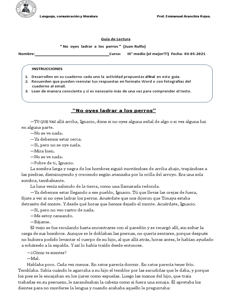 Guía de lectura: "No oyes ladrar" | PDF | Naturaleza