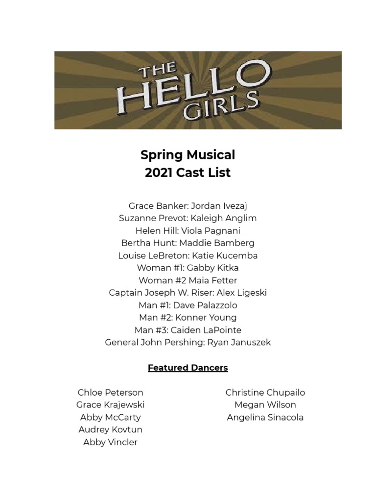 The Hello Girls Cast List Format 1 | PDF