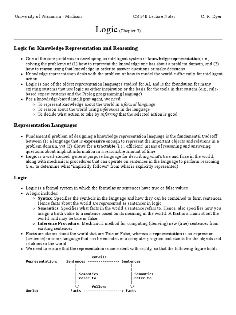 CS 540 Lecture Notes - Logic | PDF | Interpretation (Logic) | Inference