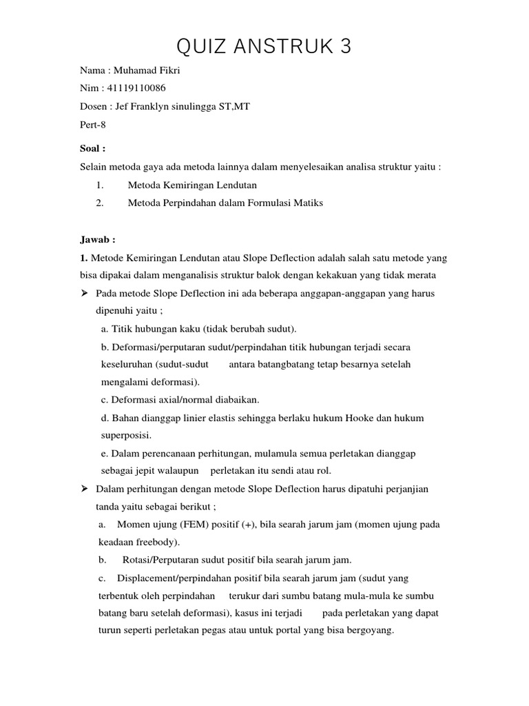 Quiz ANSTRUK 3 - Pert-8 - Muhamad Fikri - 41119110086 | PDF