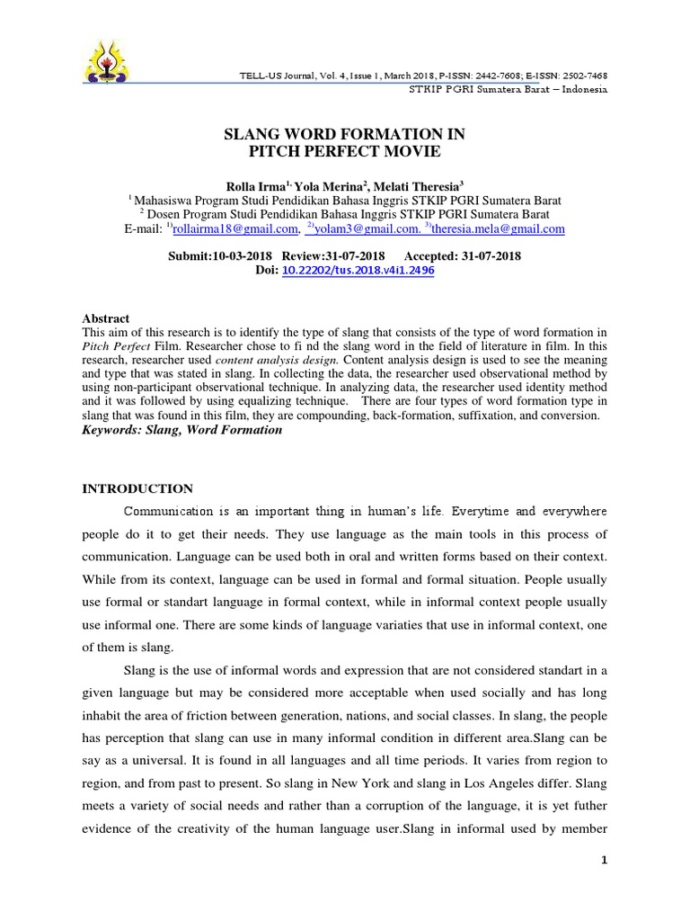 Slang Word Formation in Pitch Perfect Movie | PDF | Word | Morphology ...