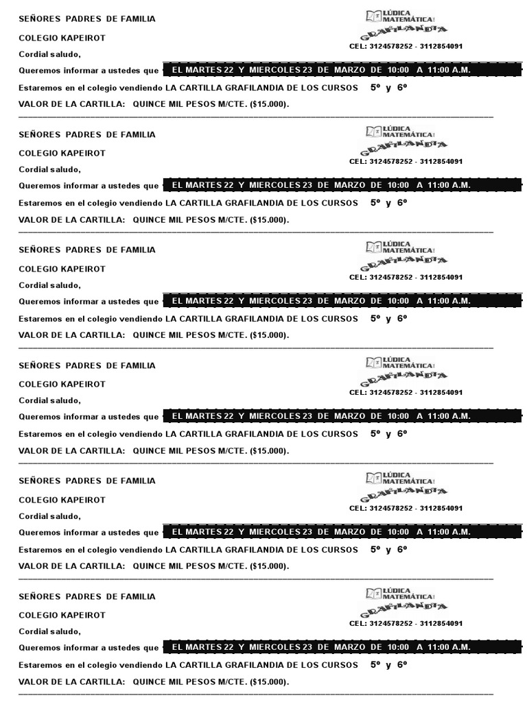 Boletín Padres Flia Grafilandia | PDF