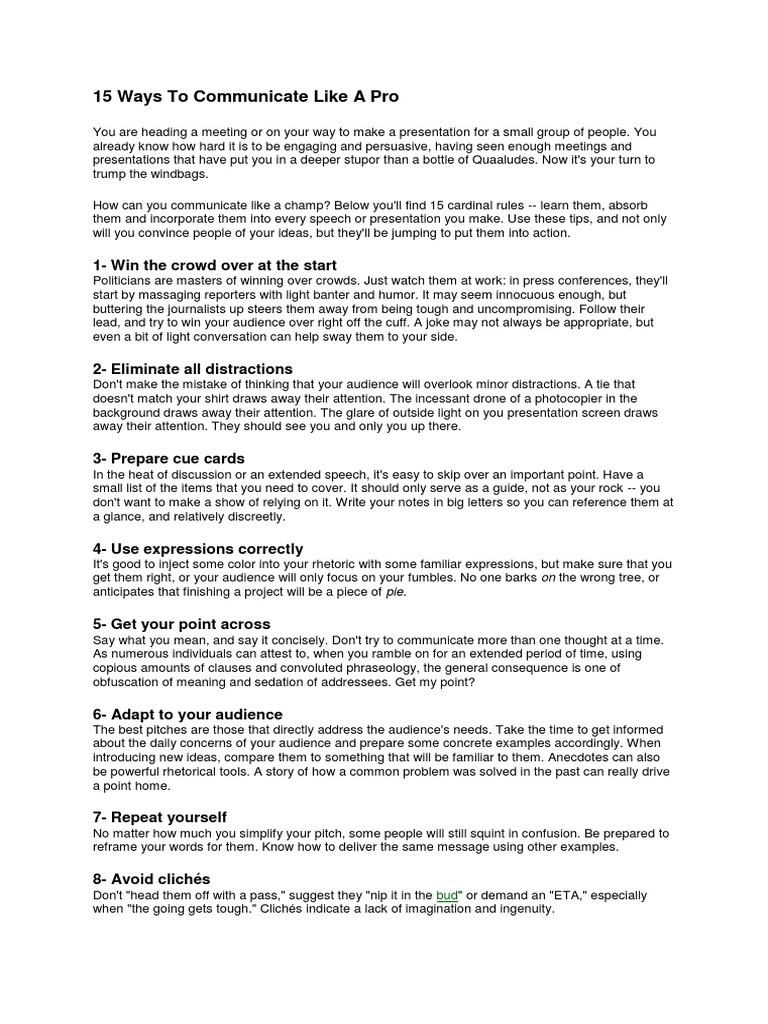 15 Ways To Communicate Like A Pro | PDF | Body Language | Human ...