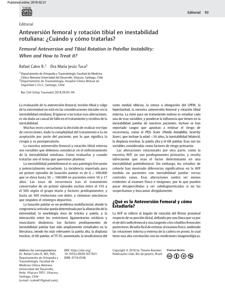 Anteversión Femoral y Rotación Tibial en Inestabilidad | PDF | Rodilla ...