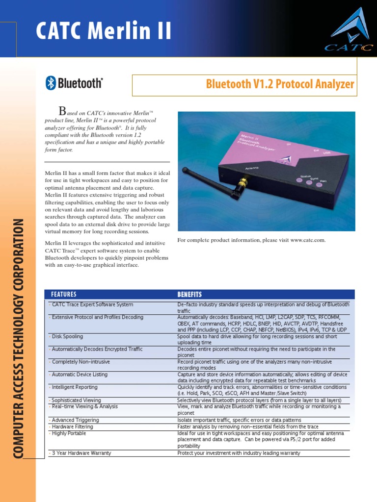 CATC Merlin II: Bluetooth V1.2 Protocol Analyzer | Download Free PDF ...
