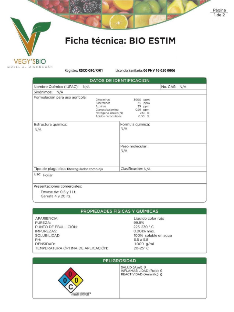 Ficha Tecnica Bio Estim | PDF