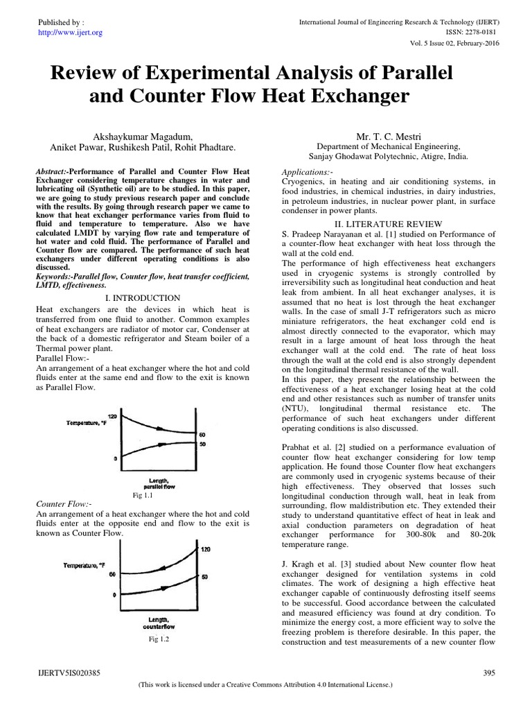 Review Of Experimental Analysis Of Parallel And Counter Flow Heat