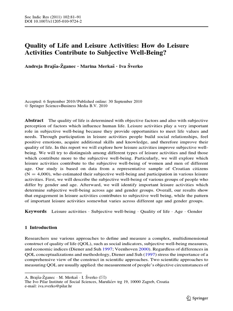 How Do Leisure Activities Contribute To Subjective Well-Being | PDF ...