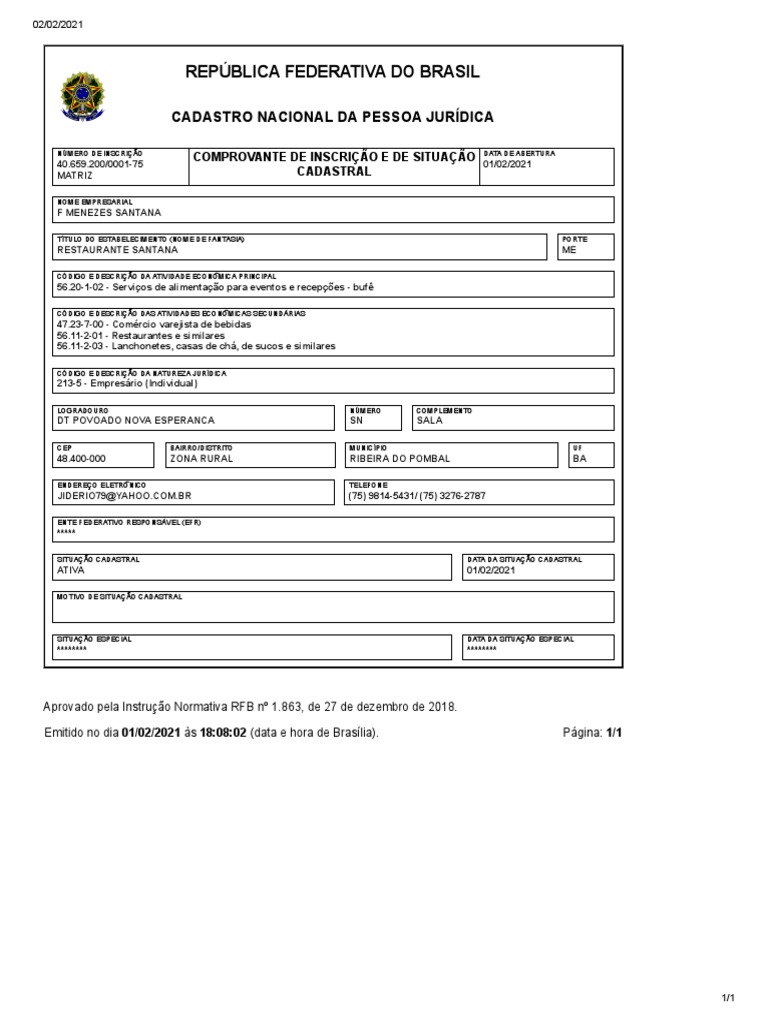 Cartao CNPJ | PDF | Brasil | Business