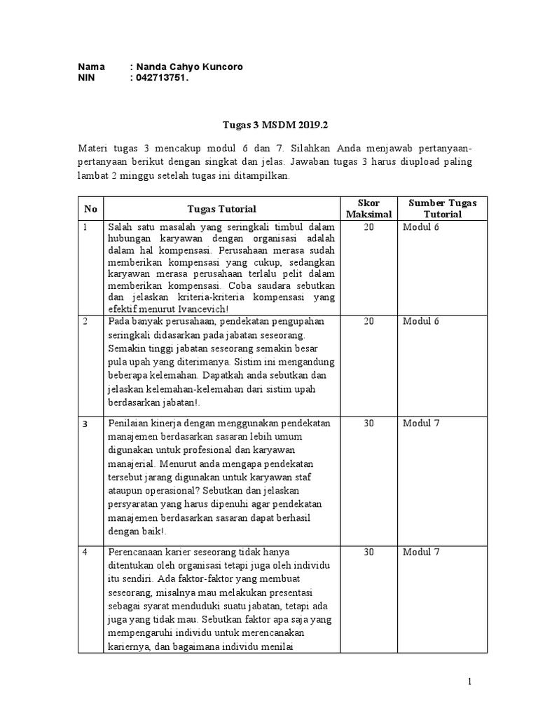 Tugas3-MSDM-NANDA CAHYO | PDF | Karier & Perkembangan | Bisnis